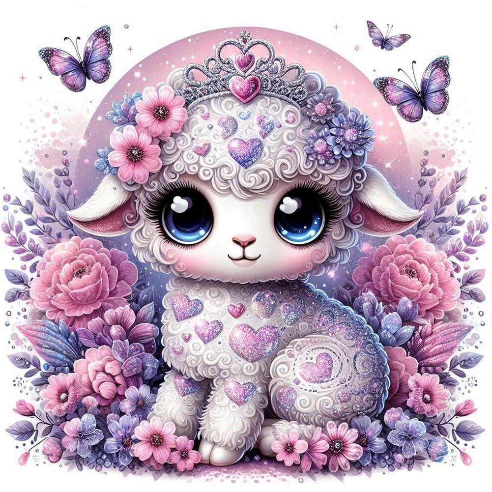 Flowering White Sheep (velvet cloth) full crystal round/square diamond ...