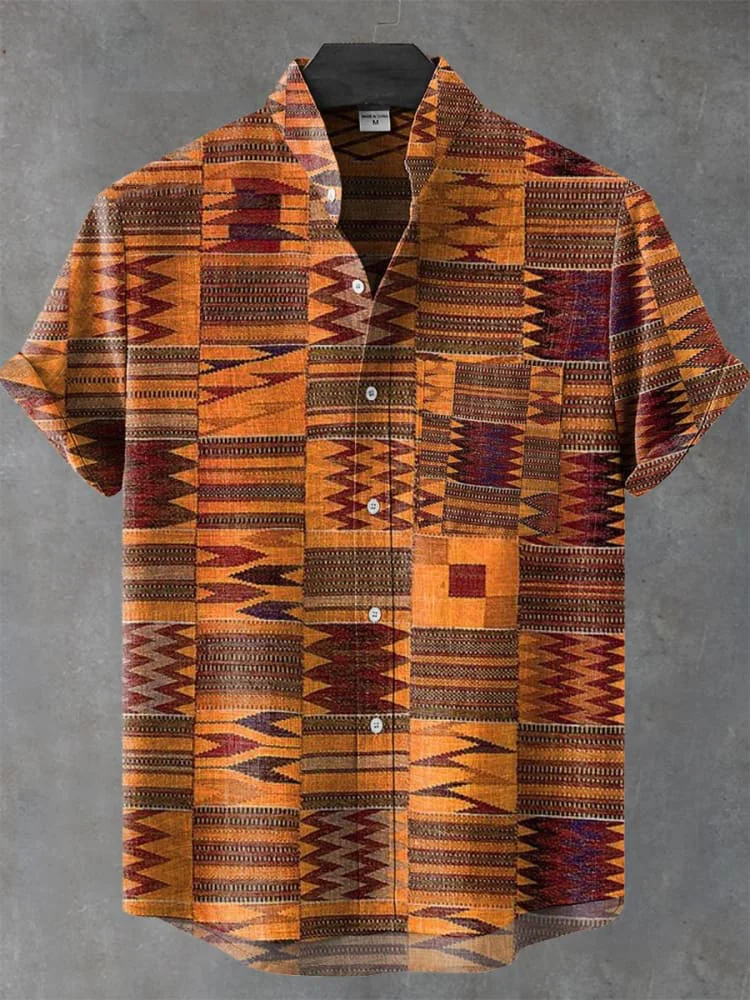 Men's African Traditional Patterns Linen Blend Shirt