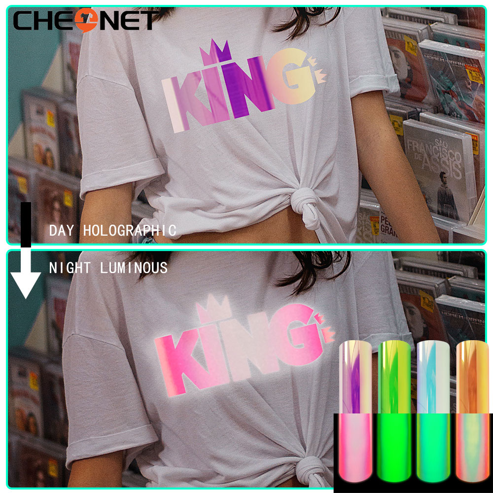 holographic LASER LUMINOUS Heat Transfer Vinyl Glow in Dark HTV