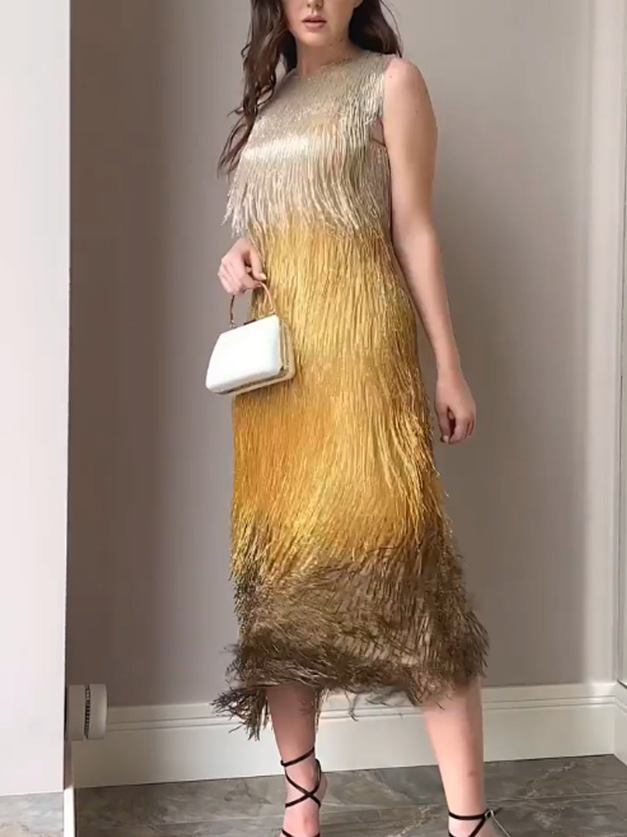 Fashion Fringed Line Up Dress