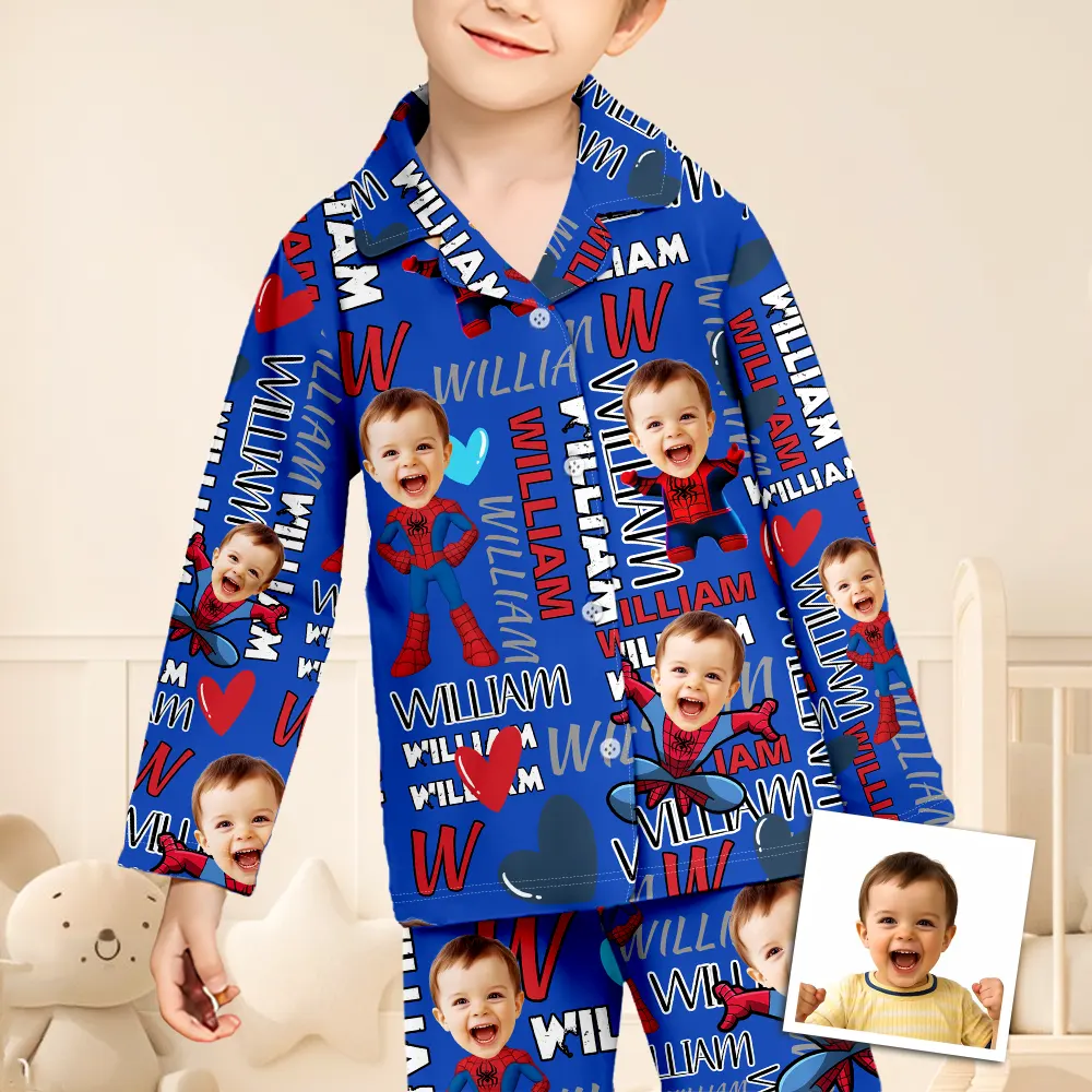 Custom Baby Face Long Sleeve Pajamas Custom Spiderman Custom Name Photo ...