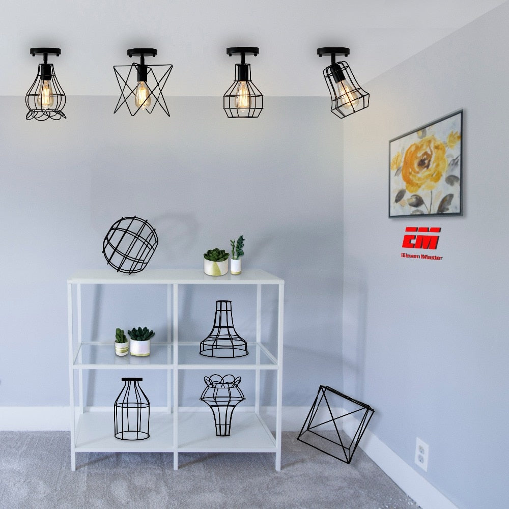 Modern Led Ceiling Lights Adjustable Angle Iron Cage Loft Bulb Ceiling ...