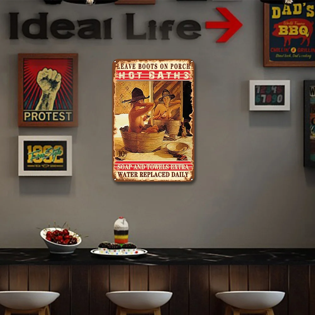 20*30cm/30*40cm - Hot Baths Cowgirl Sexy Girl - Vintage Tin Signs