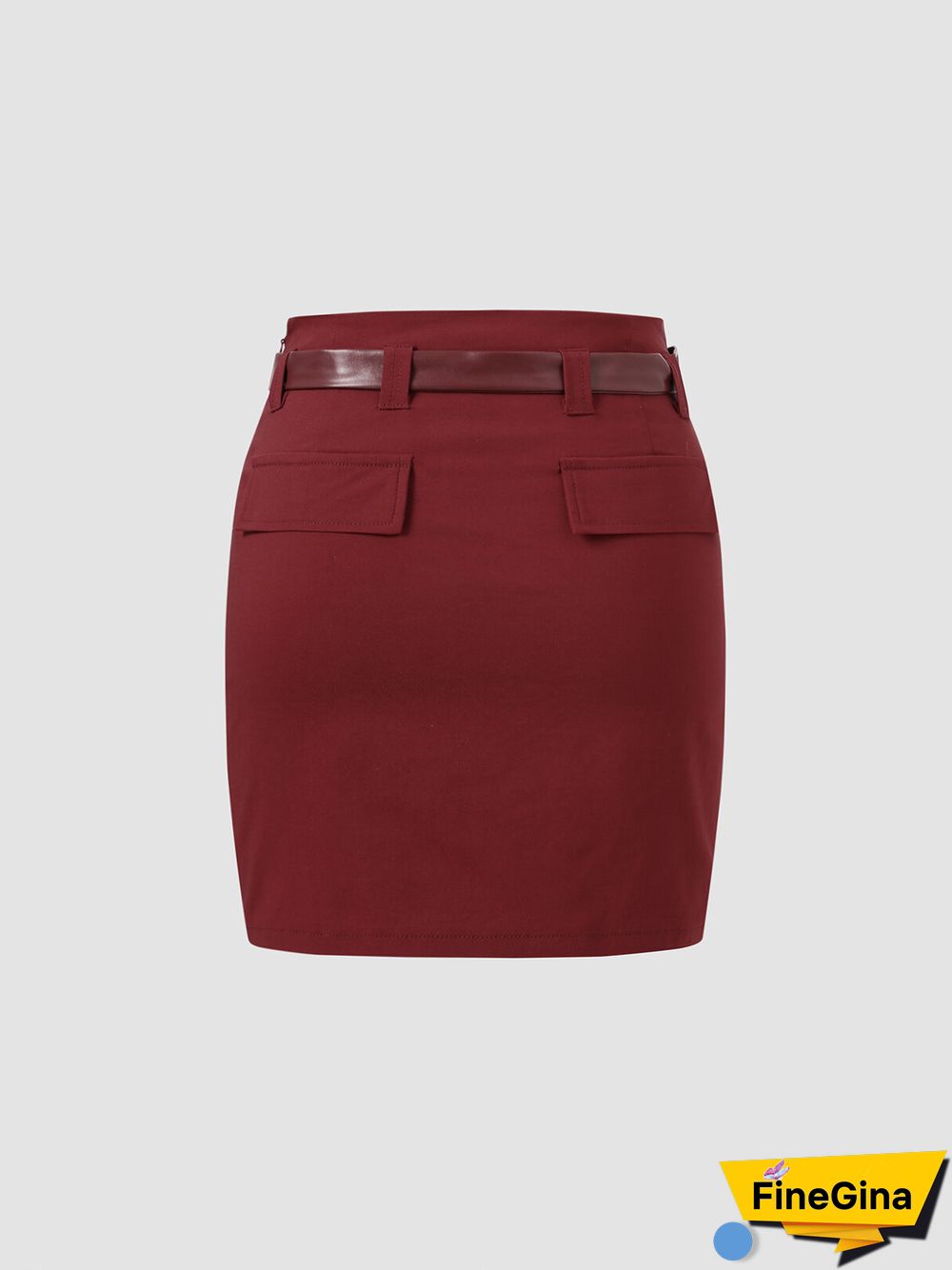 FineGina Solid Belt Slit Mini Invisible Zip Skirt