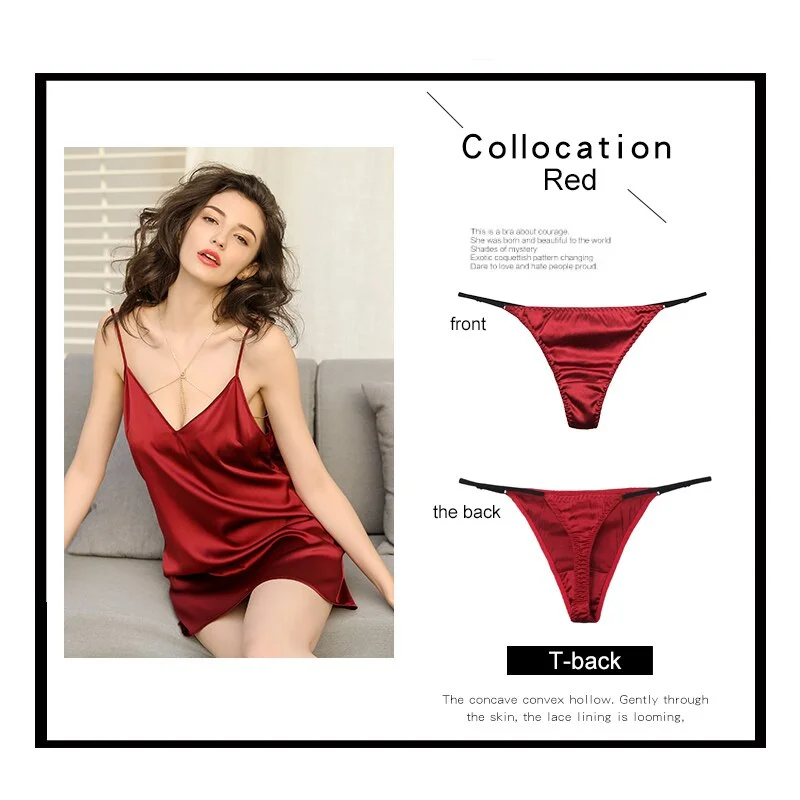 Sexy Satin Panties Women Ice Silk Thong Underwear Cute Red G-strings Low Waist Briefs Sex ...