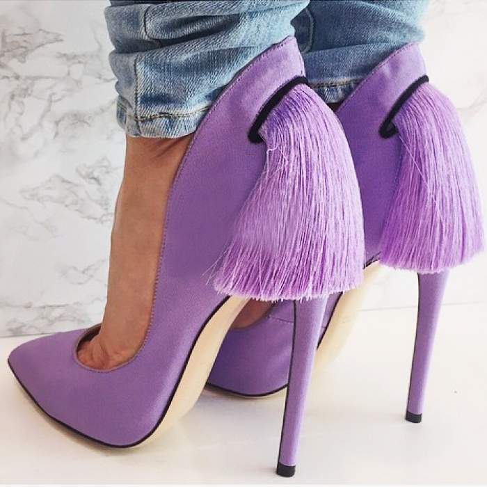 Purple Fringe Pointy Toe Stiletto Heels Pumps Vdcoo