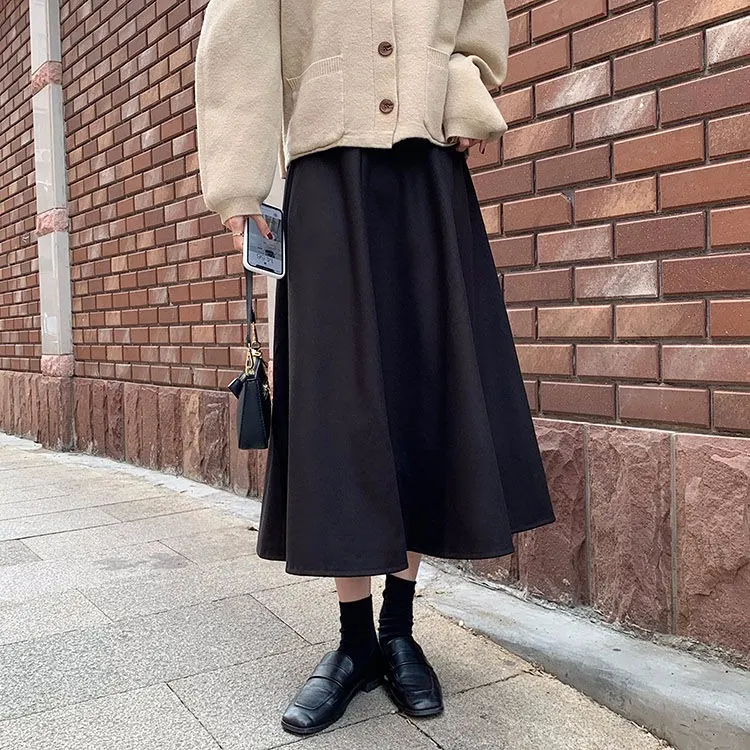 SOLID COLOR WOOLEN MIDI SKIRT