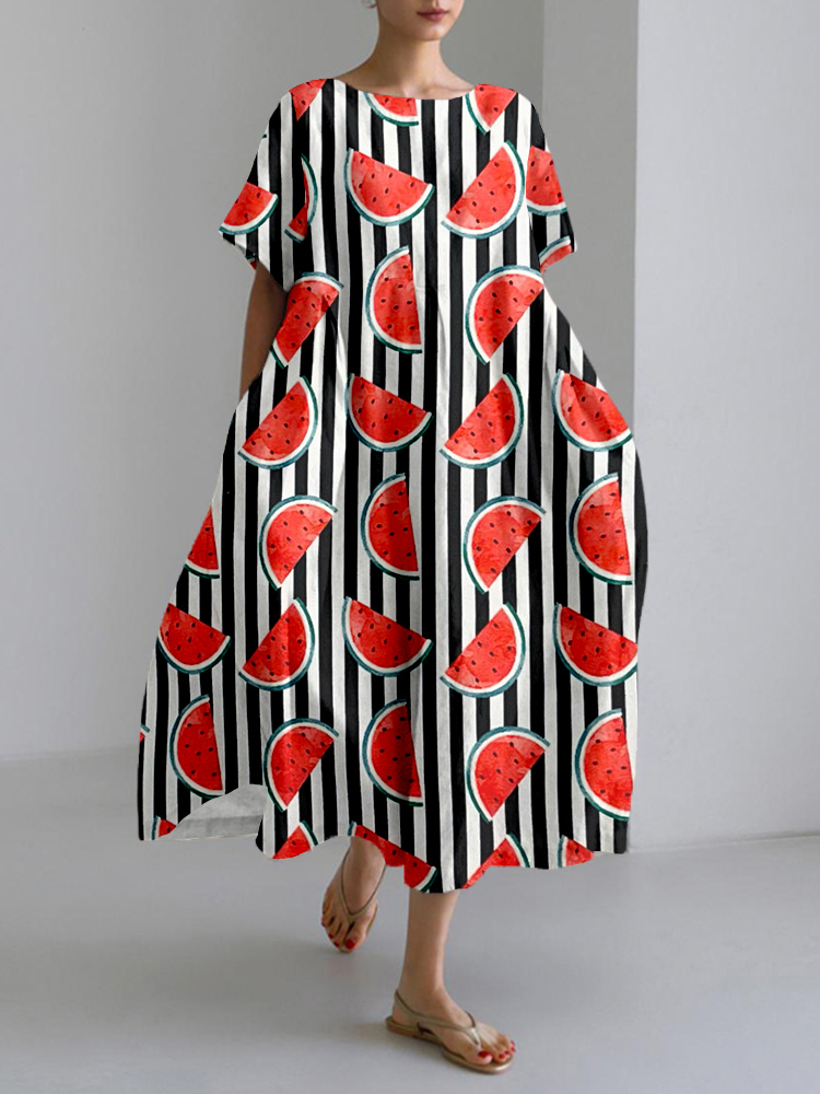 Palestine Watermelon Stripe Pattern Linen Blend Maxi Dress