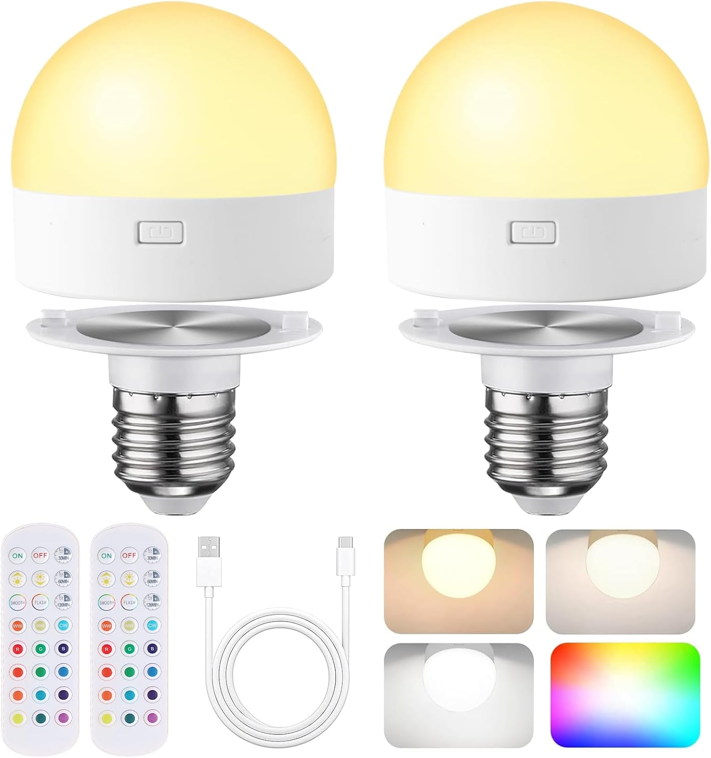 Rechargeable Light Bulbs with Remote Control, Battery Operated Light ...