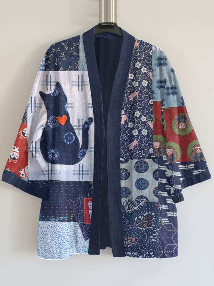 Japanese Traditional Sashiko In Cat Patchwork Art Pattern Art Print ...