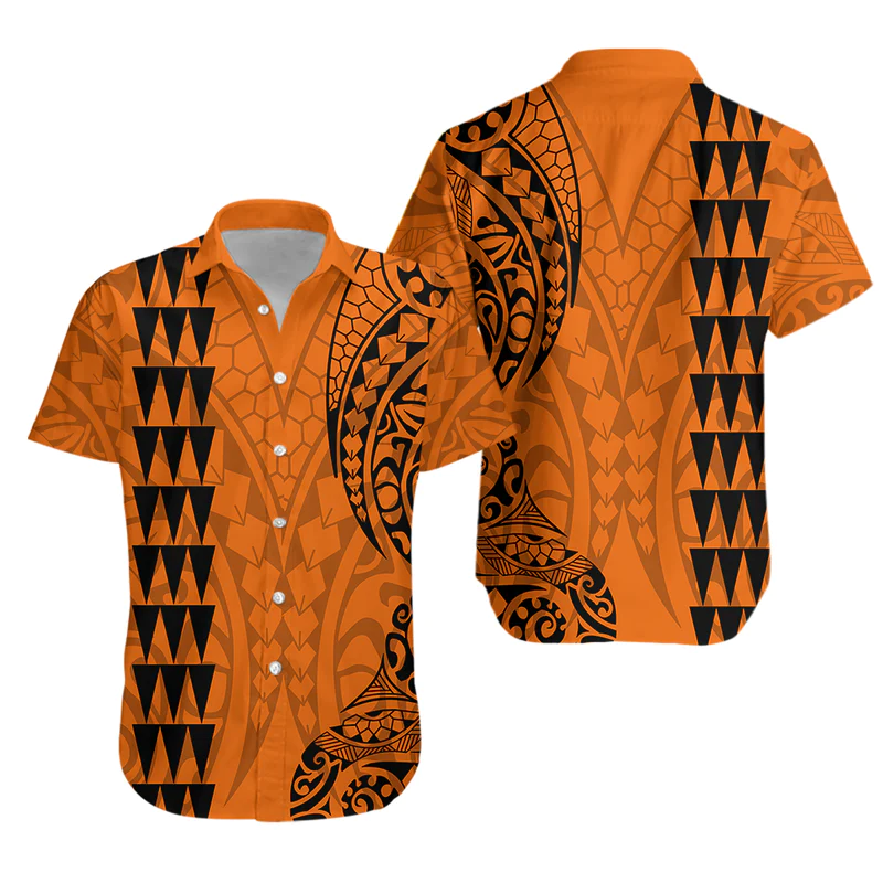 Men's Polynesian Tribal Hawaiian Shirt Orange 02