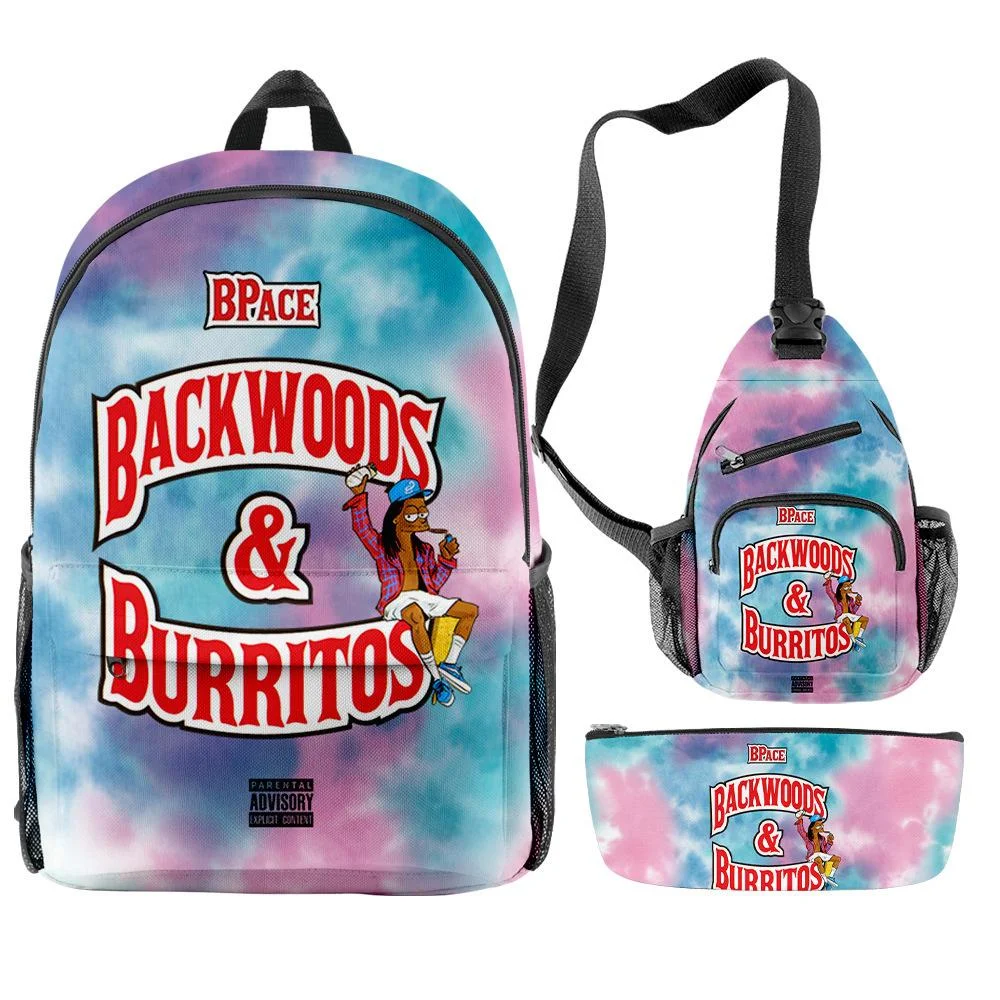 Backwoods Backpack Set 3 Pieces Anime Characters 3D Print School Bags