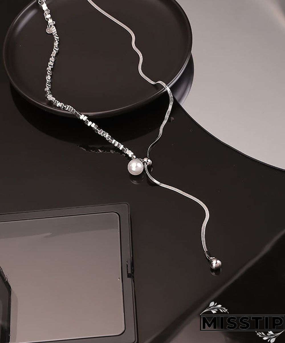 Chic Silk Sterling Silver Pearl Broken Silver Pendant Necklace - MissTip