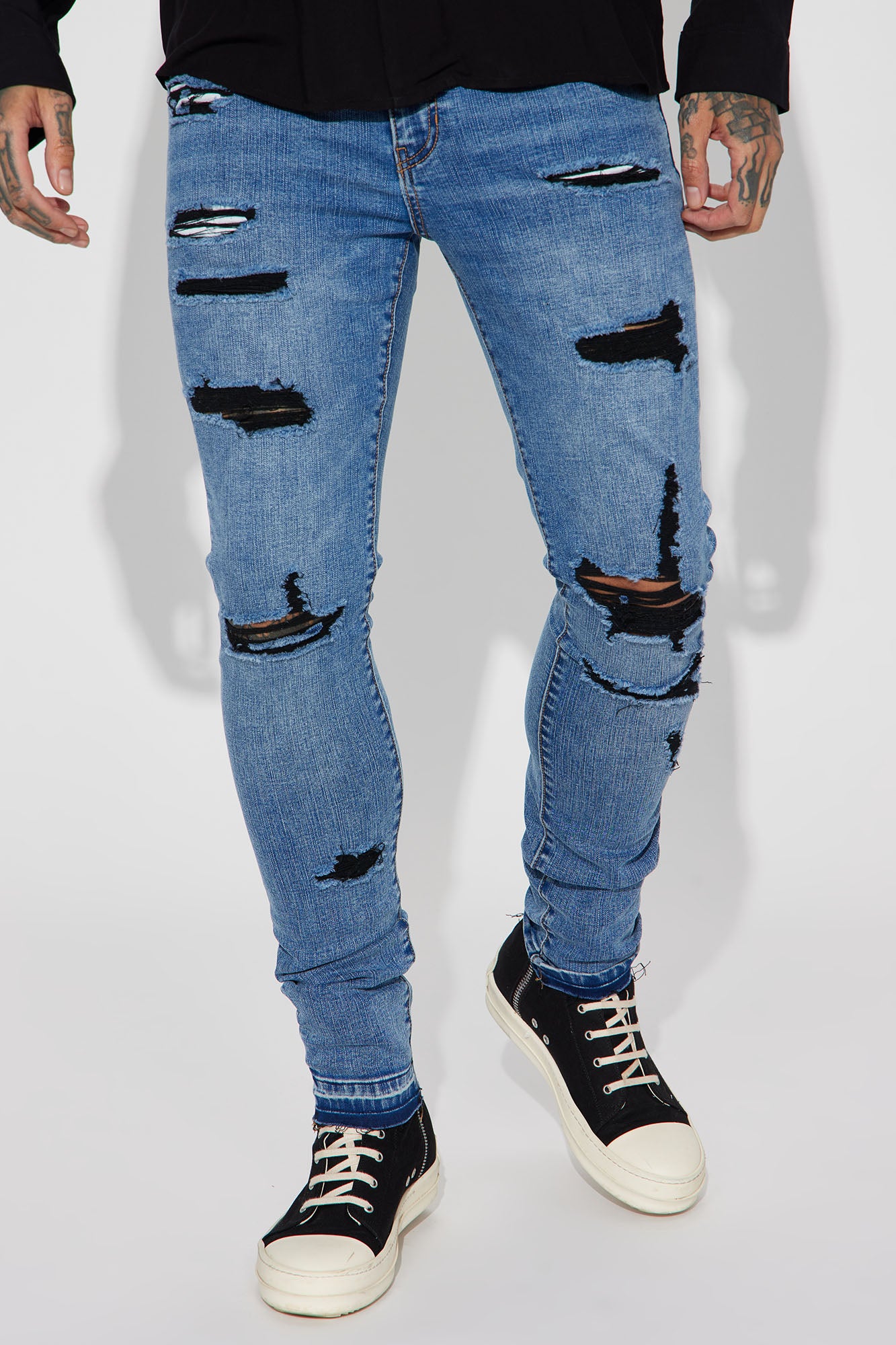 Pep In My Step Distressed Stacked Skinny Jeans - Medium Blue Wash