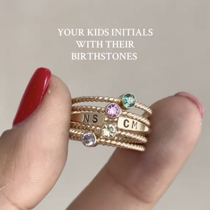 Twisted Birthstone and Initial Ring Set