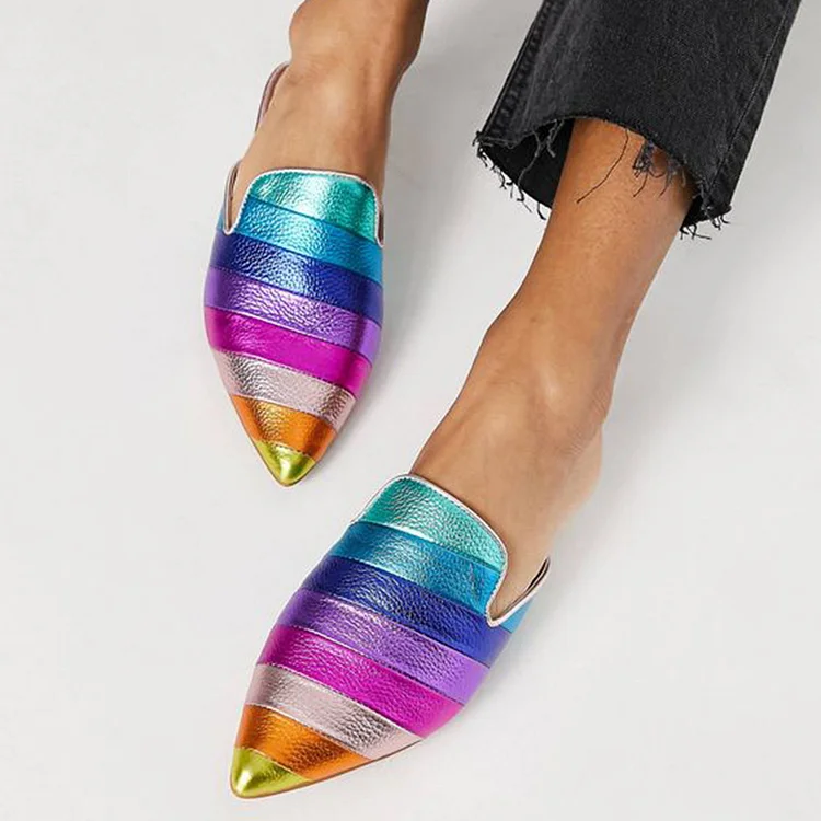 Colorful Pointed-Toe Flat Mules for Fall Vdcoo