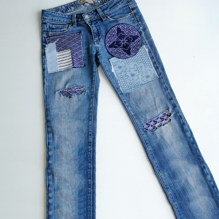 Japanese Style Sashiko Patchwork Design Jeans 61.99