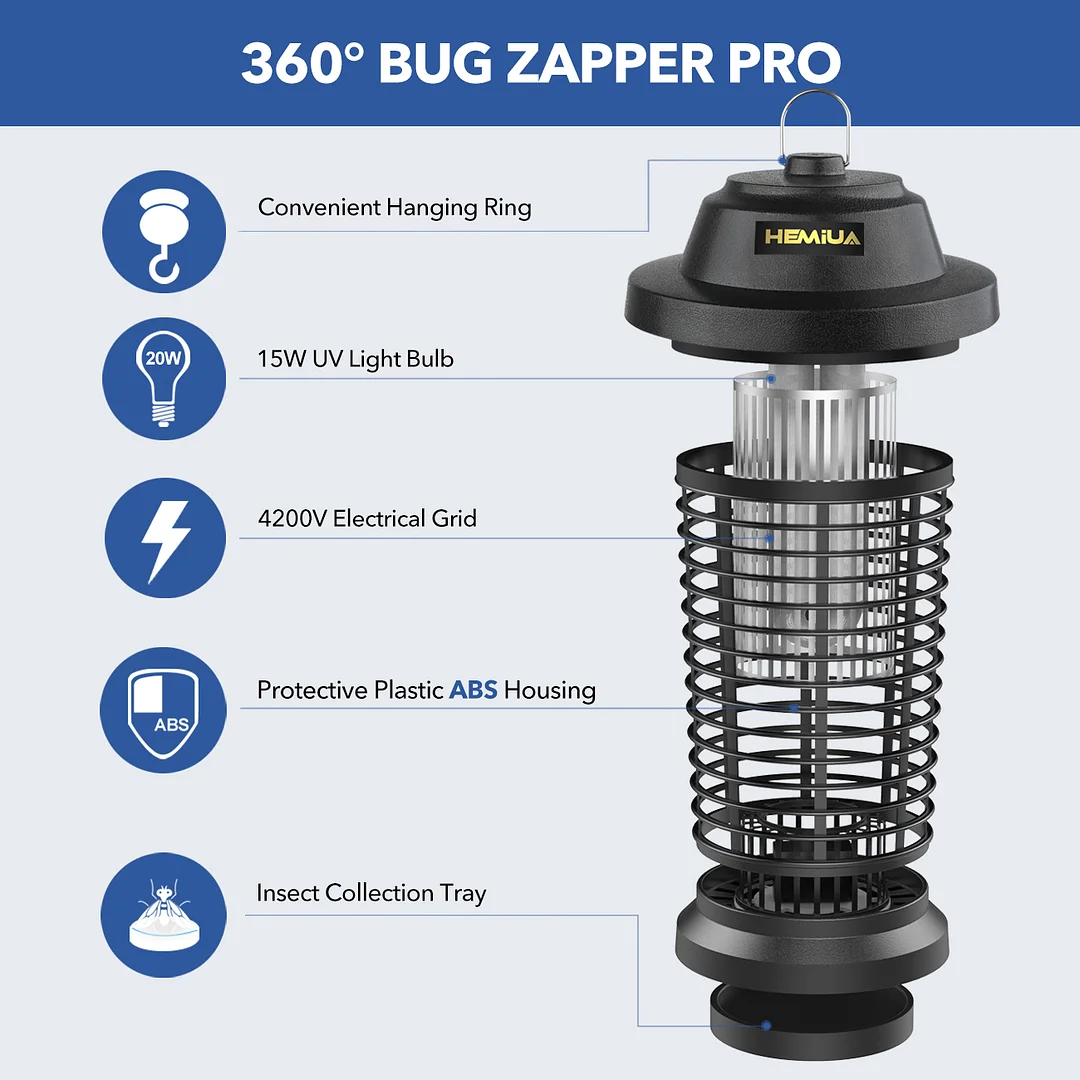 HEMIUA Electric Bug Zapper, Mosquito Zapper for Outdoor, Insect Killer ...