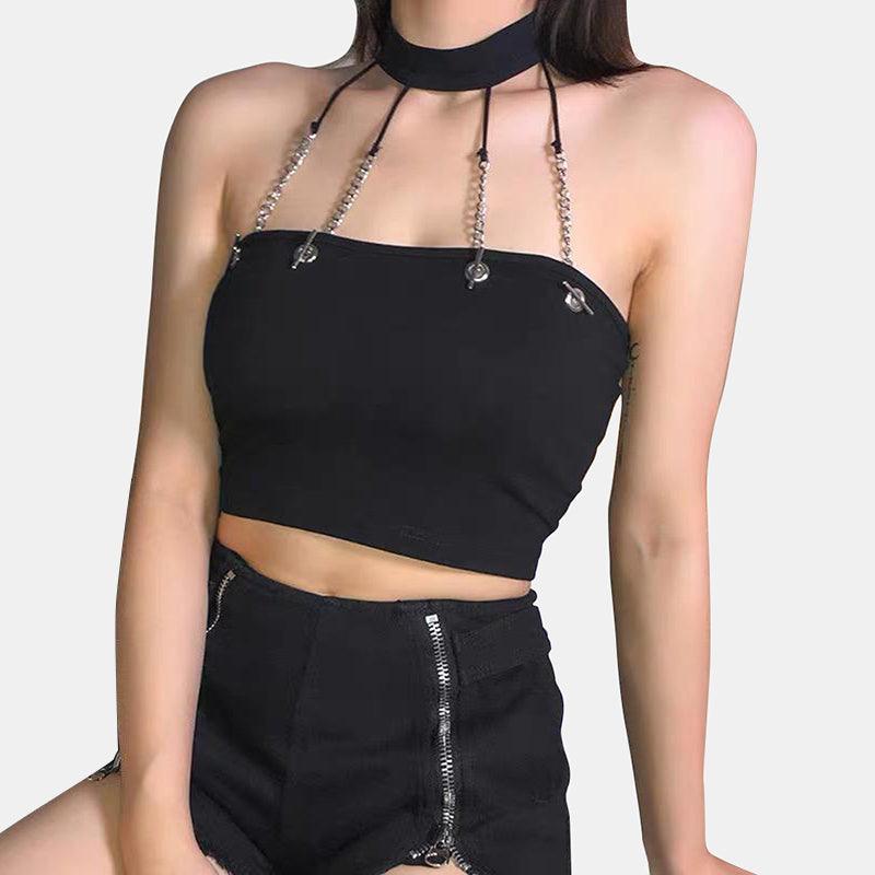 Chain Strapless Crop Tank Top - GothBB 2022 free shipping available