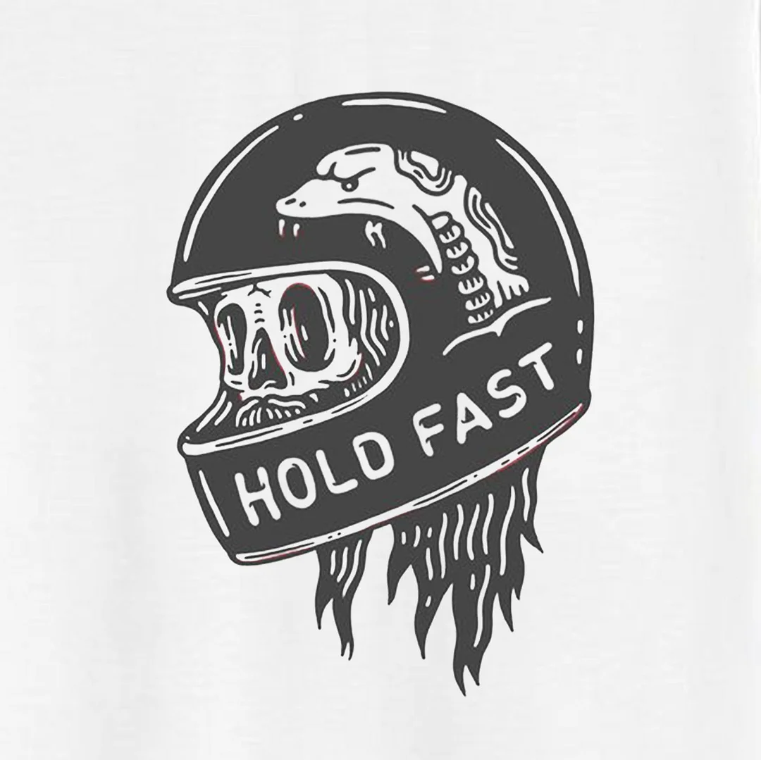 HOLD FAST Skull with Black helmet White Print T-shirt