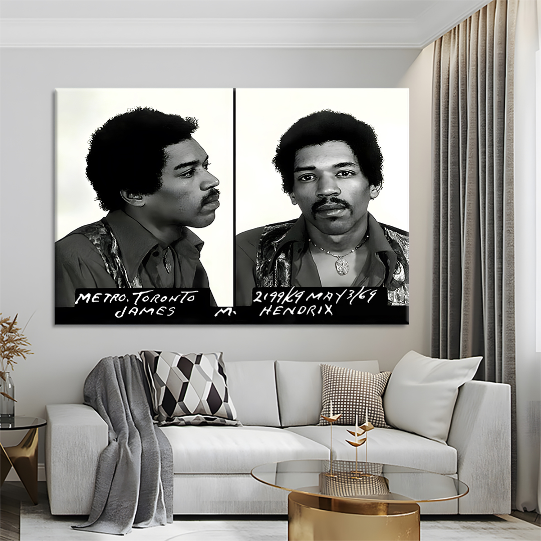 Jimi Hendrix Mugshot Toronto 1969 Canvas Wall Art