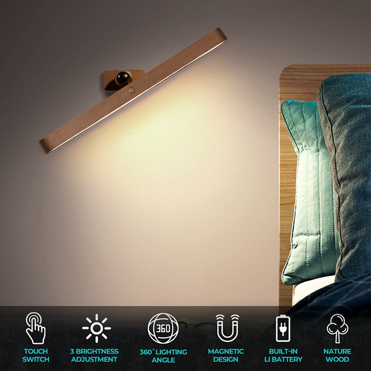 Magnetic LED Wooden Wall Light - 360° Rotatable & Dimmable Touch ...