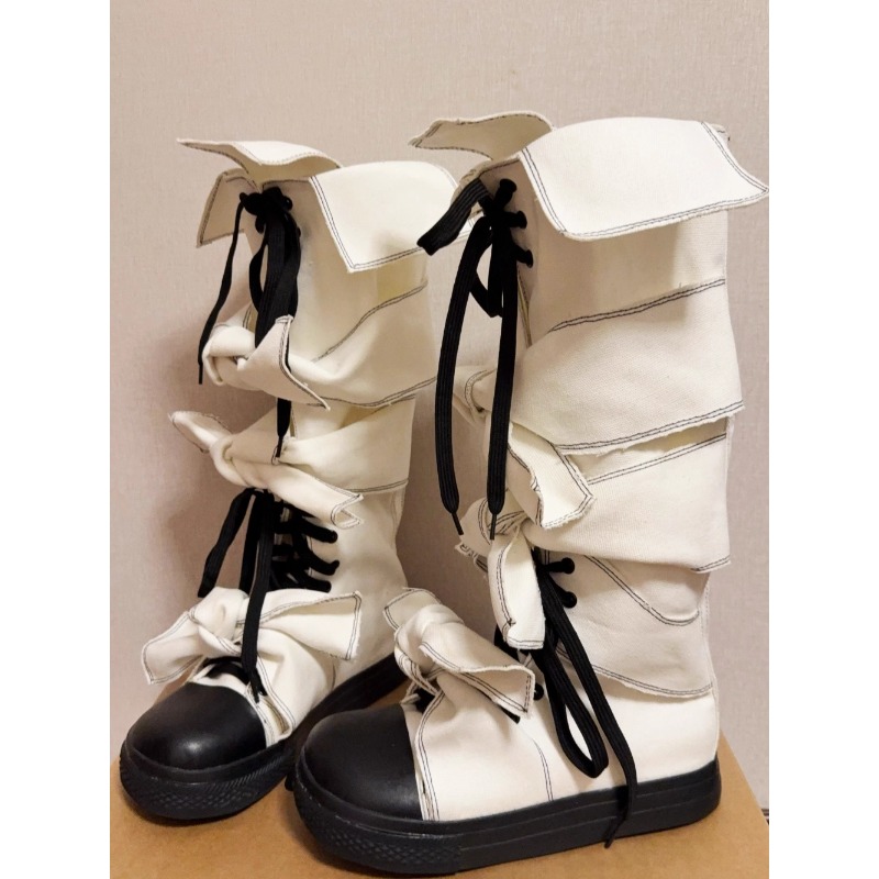 Melchi Butterfly Bow Tie Canvas Boots In White
