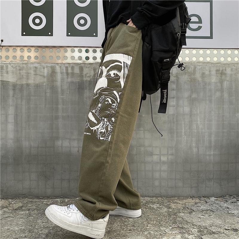 RETRO CHARACTER PRINT STRAIGHT PANTS
