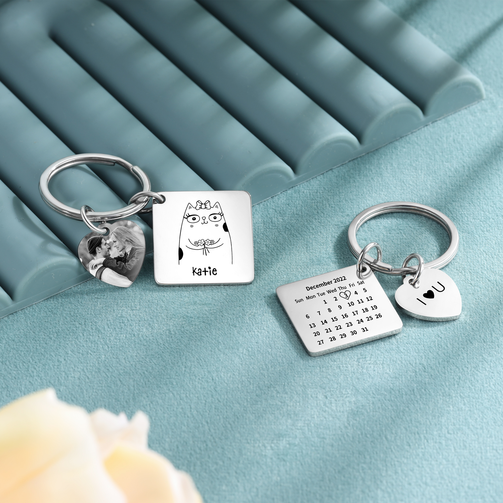 Photo Couple Keychain Set Personalized Heart Matching Couple Gifts