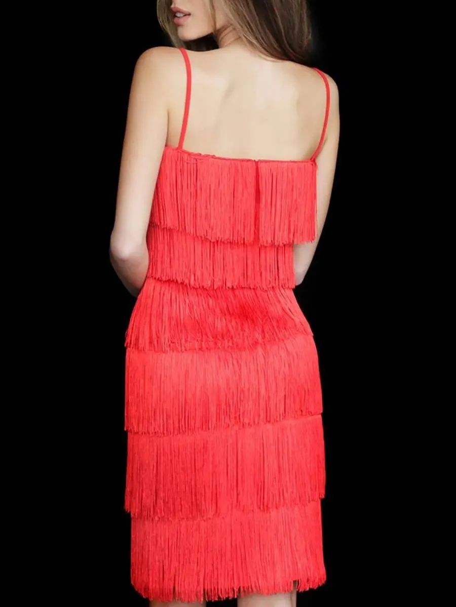 Red fringed party dress