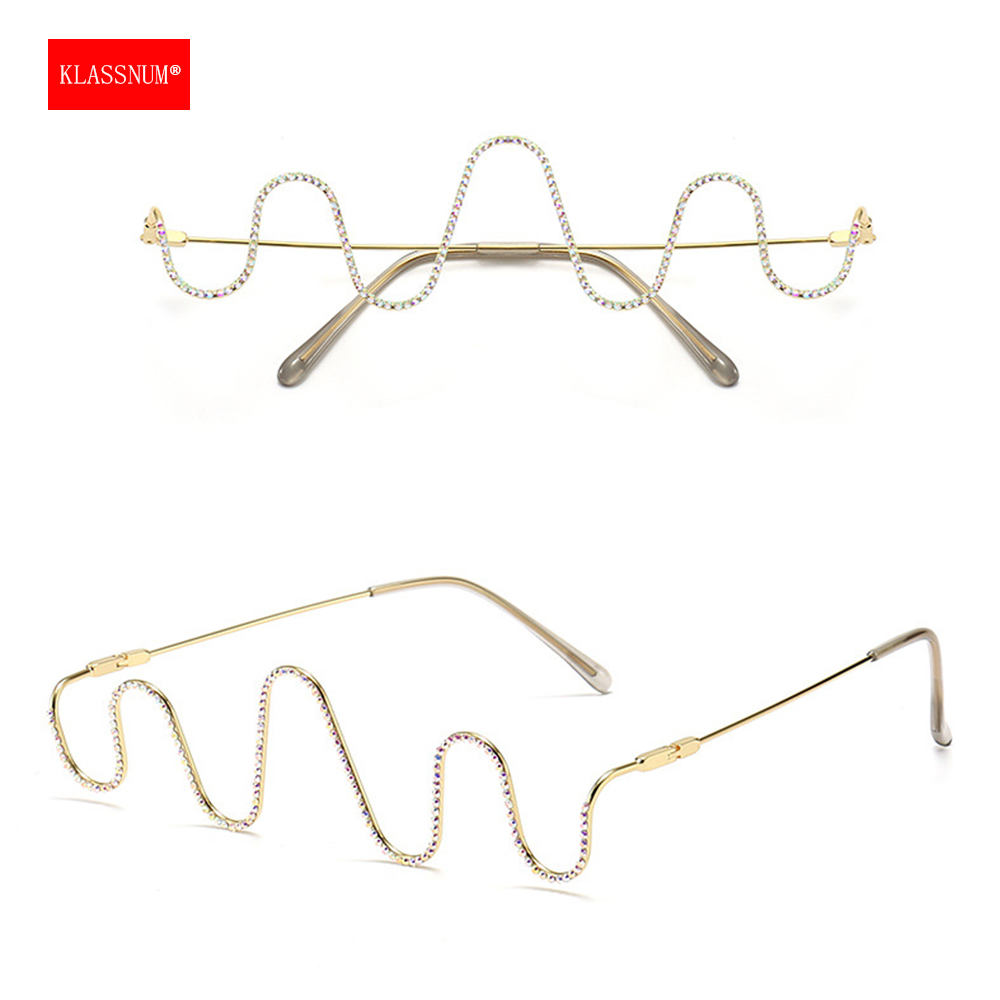 KLASSNUM Curved lines Glasses Frame No Lens Half Metal Frame Glasses ...