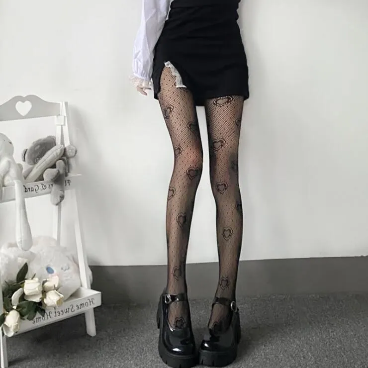 JK HEART MESH STOCKINGS