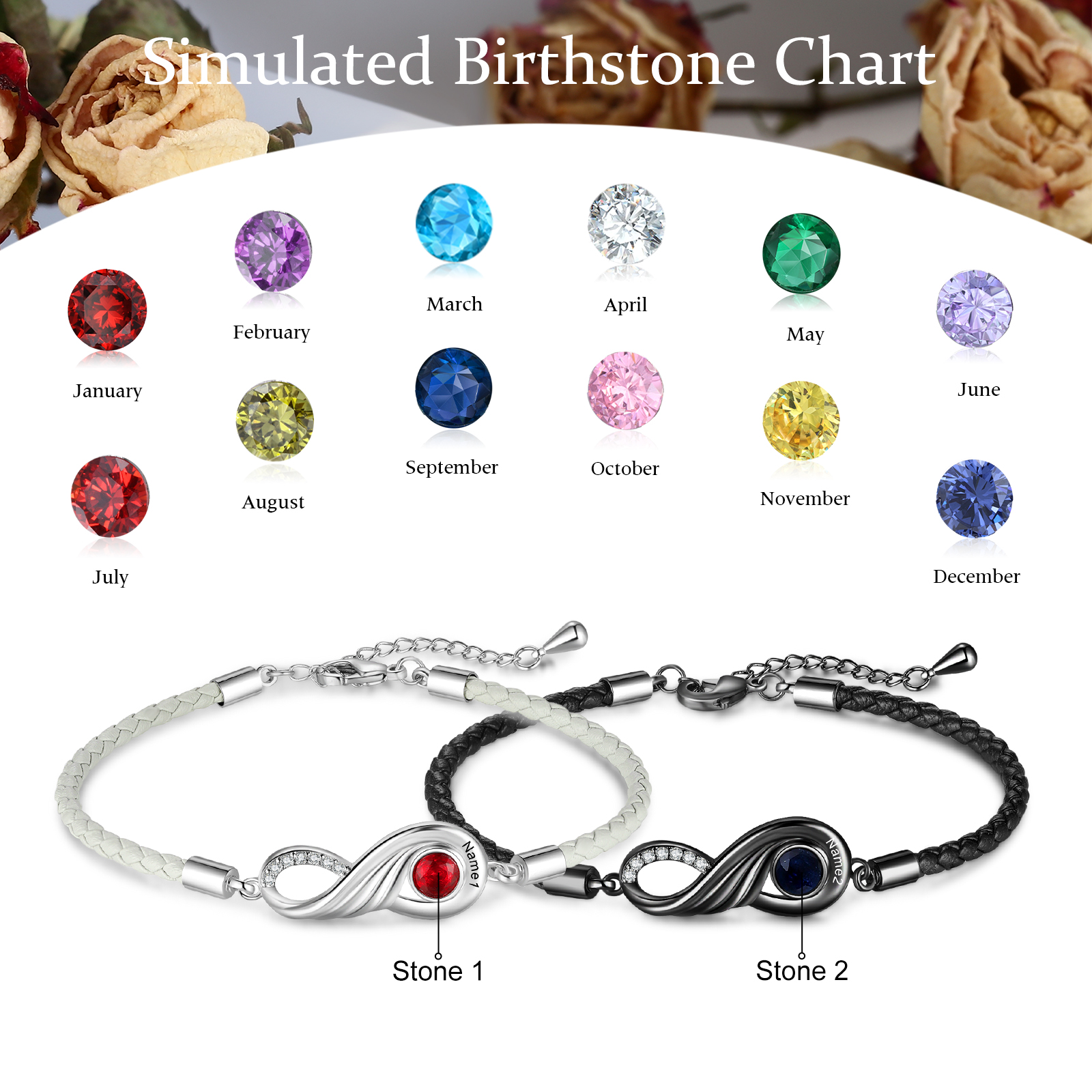 Valentines Day Gifts Infinity Birthstone Bracelet Set for Couple