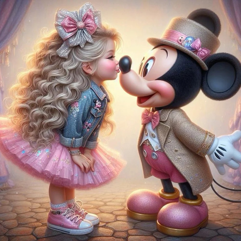 Mickey Mouse and Little Girl (velvet cloth) AB drill full round/square ...