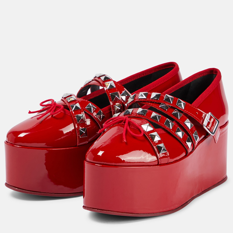 Red Patent Leather Platform Ballet Flats Vdcoo
