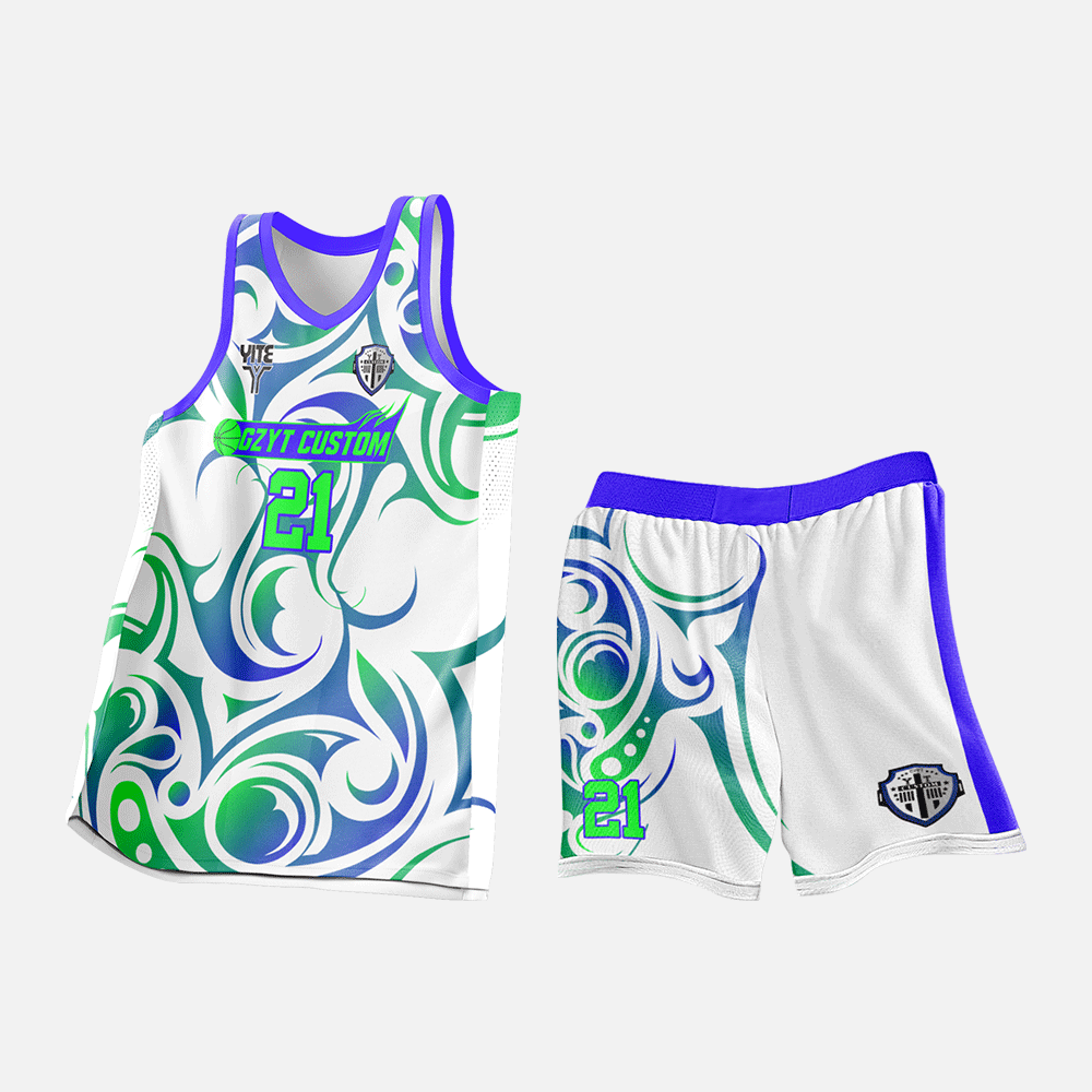 YITE | XL25-029- White And Green Basketball Uniforms