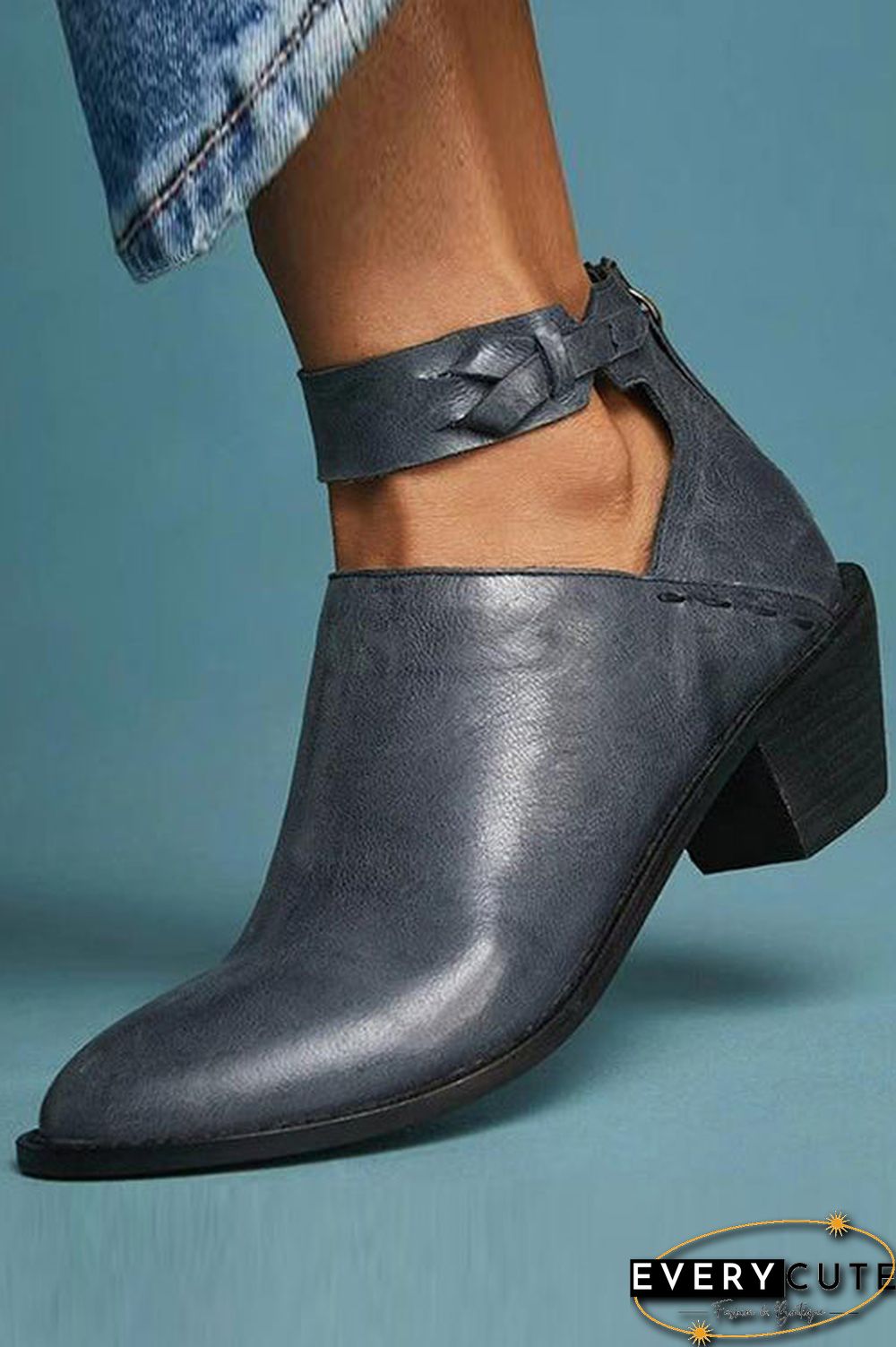 Chunky Heel Zipper Ankle Booties