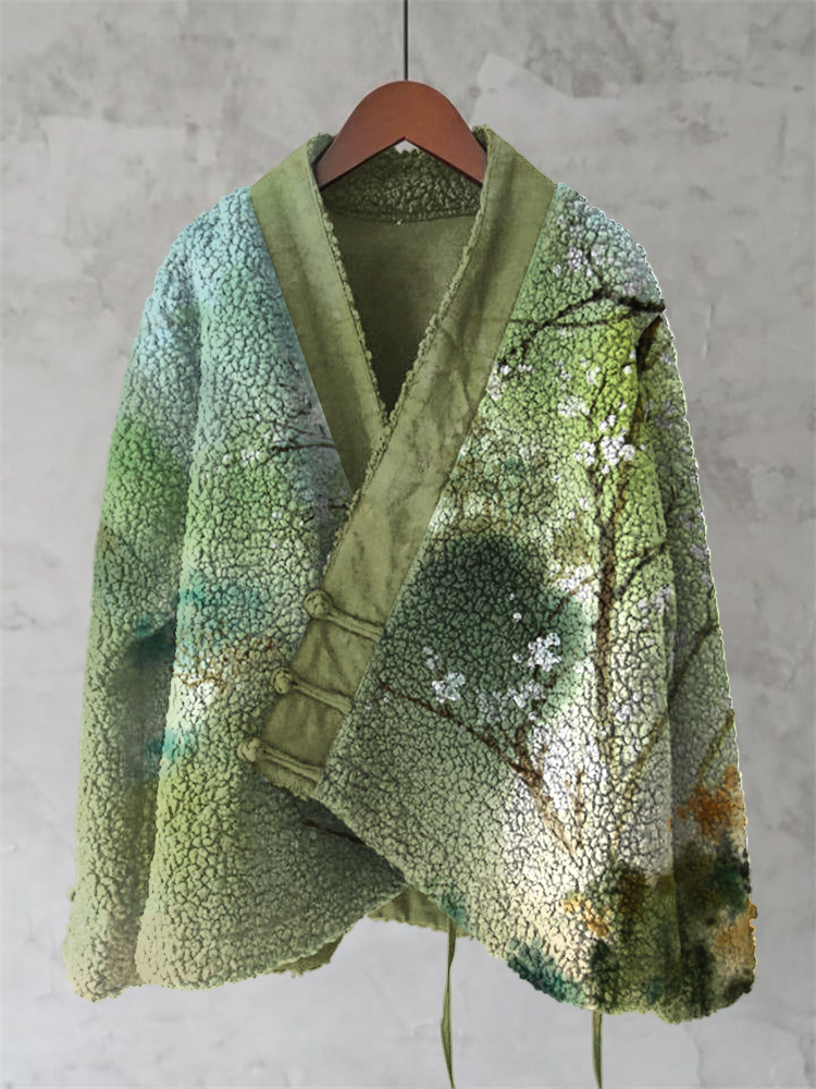 Springtime Floral Blossom Japanese Art Cozy Fleece Kimono Cardigan
