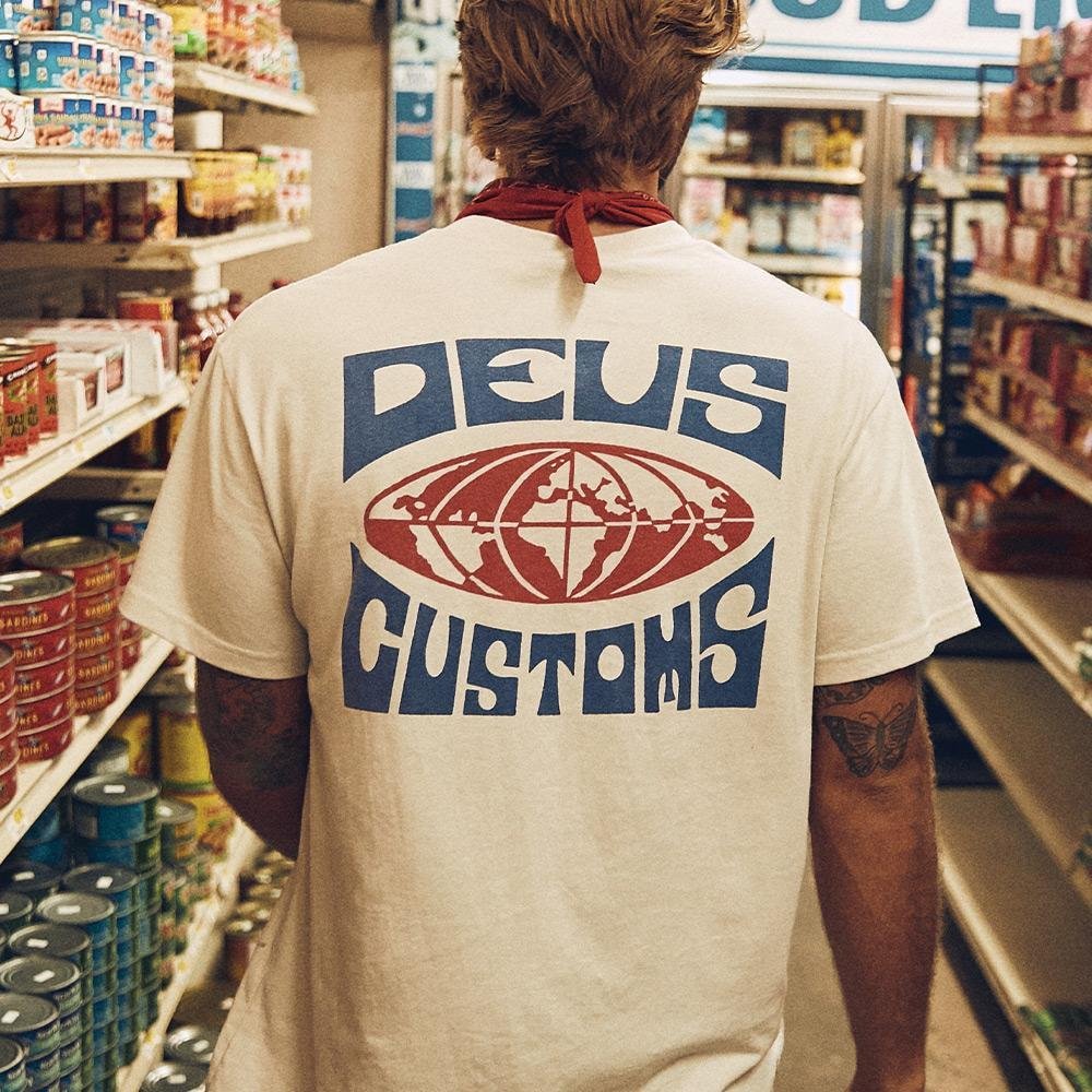 MOTOSUNNY DEUS CUSTOMS Globe Pattern Graphic Casual White Print T-shirt