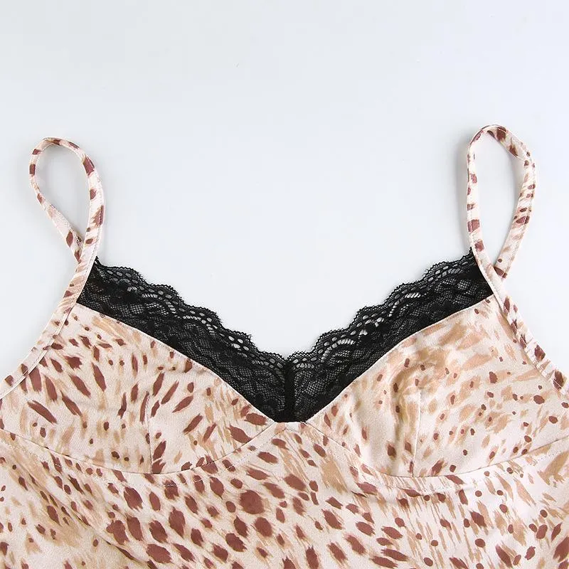LEOPARD LACE V-NECK SLING VEST