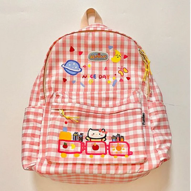 Sweet Kitty Pink Plaid Backpack