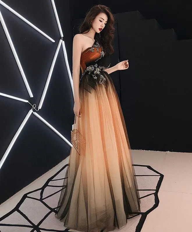 Unique Chiffon Lace One Shoulder Long Prom Dress, Evening Dress