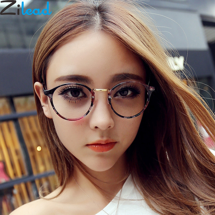 Zilead Women Floral Fnished Myopia Glasses Metal Round Nearsighted ...