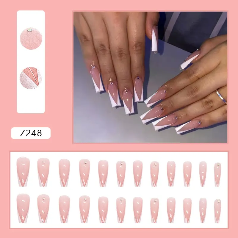 Churchf V Shape French Fake Nails Set Press on Long Faux Ongles