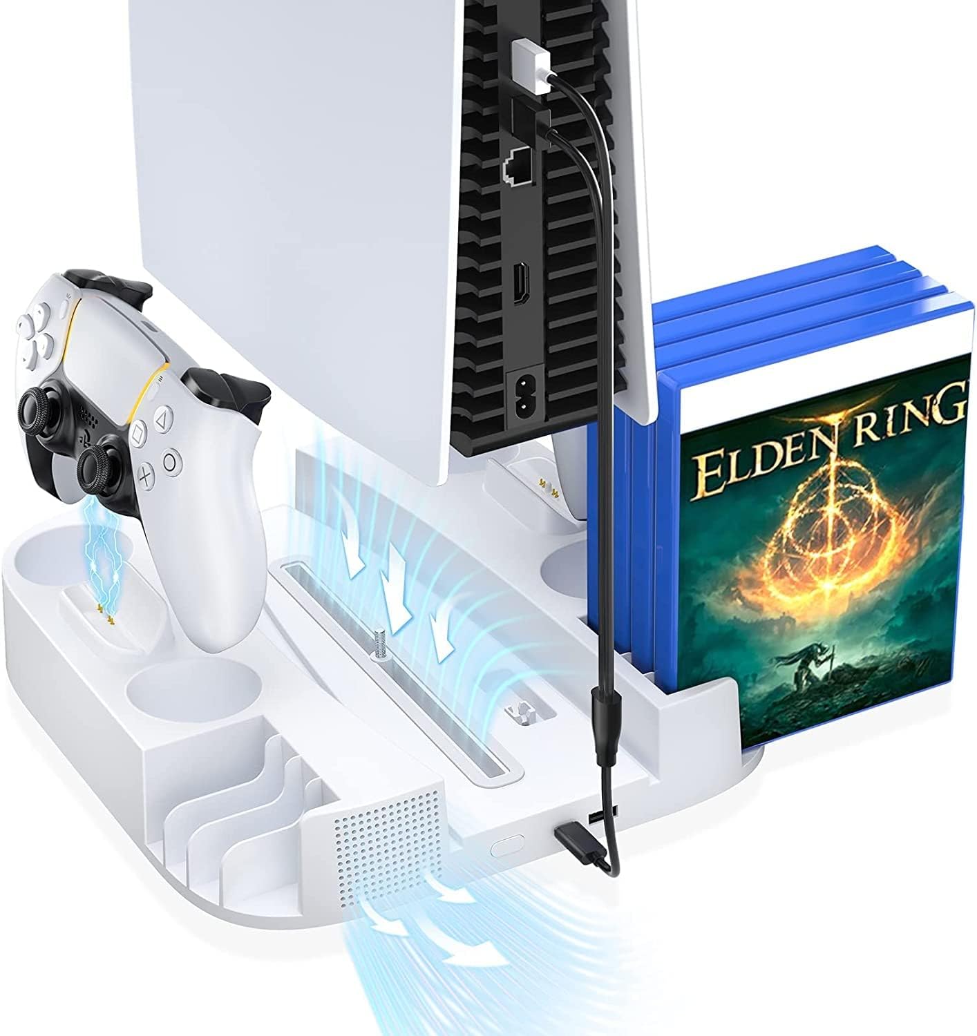 PS5 Stand with Cooler and PS5 Controller Charging Station, PS5 Cooling ...
