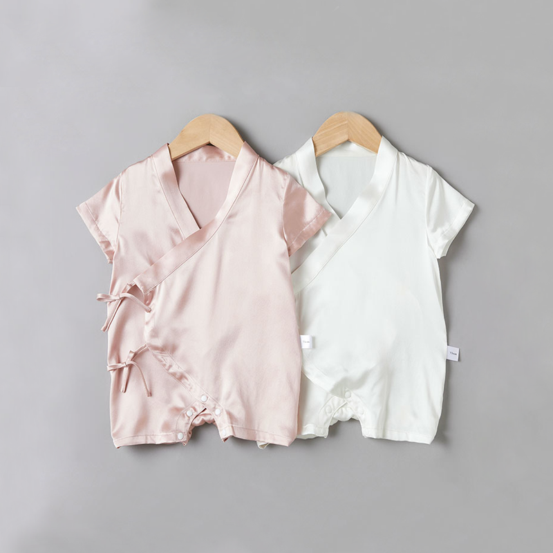 Lace-up baby silk onesies