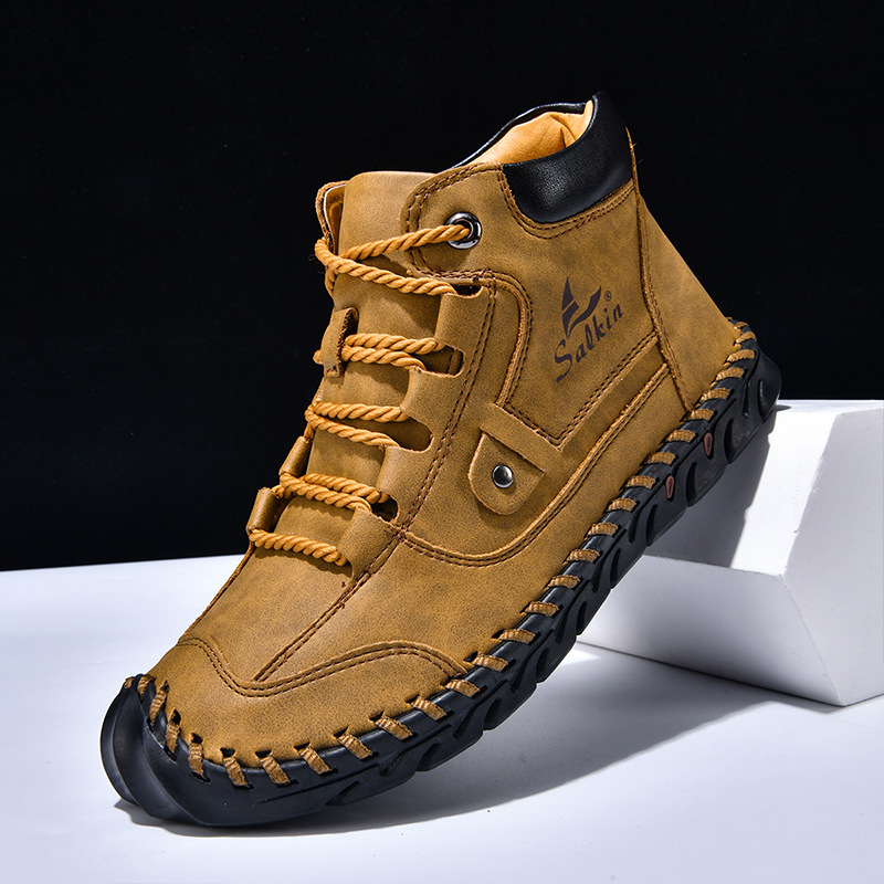 Arkget Shoes | Men's Leather Rugged Sole Stitching Lace-Up Ankle Boots