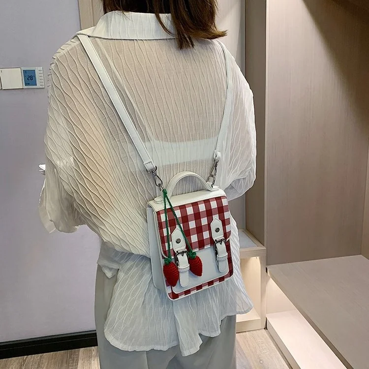 STRAWBERRY CHECK MULTIFUNCTIONAL BACKPACK