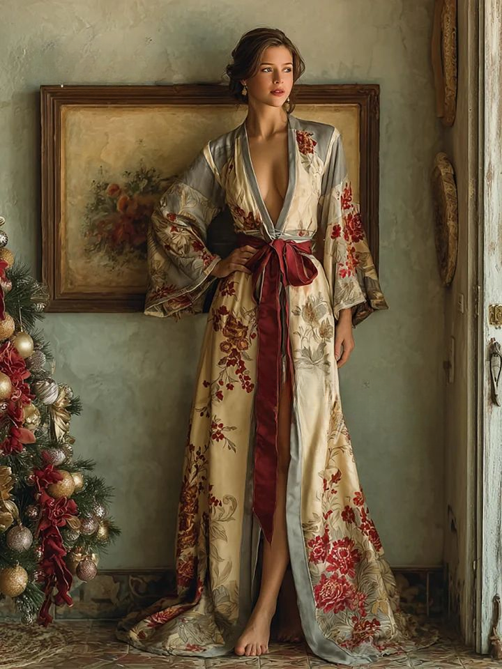 Elegant and comfortable cotton Christmas-themed robe (with belt)