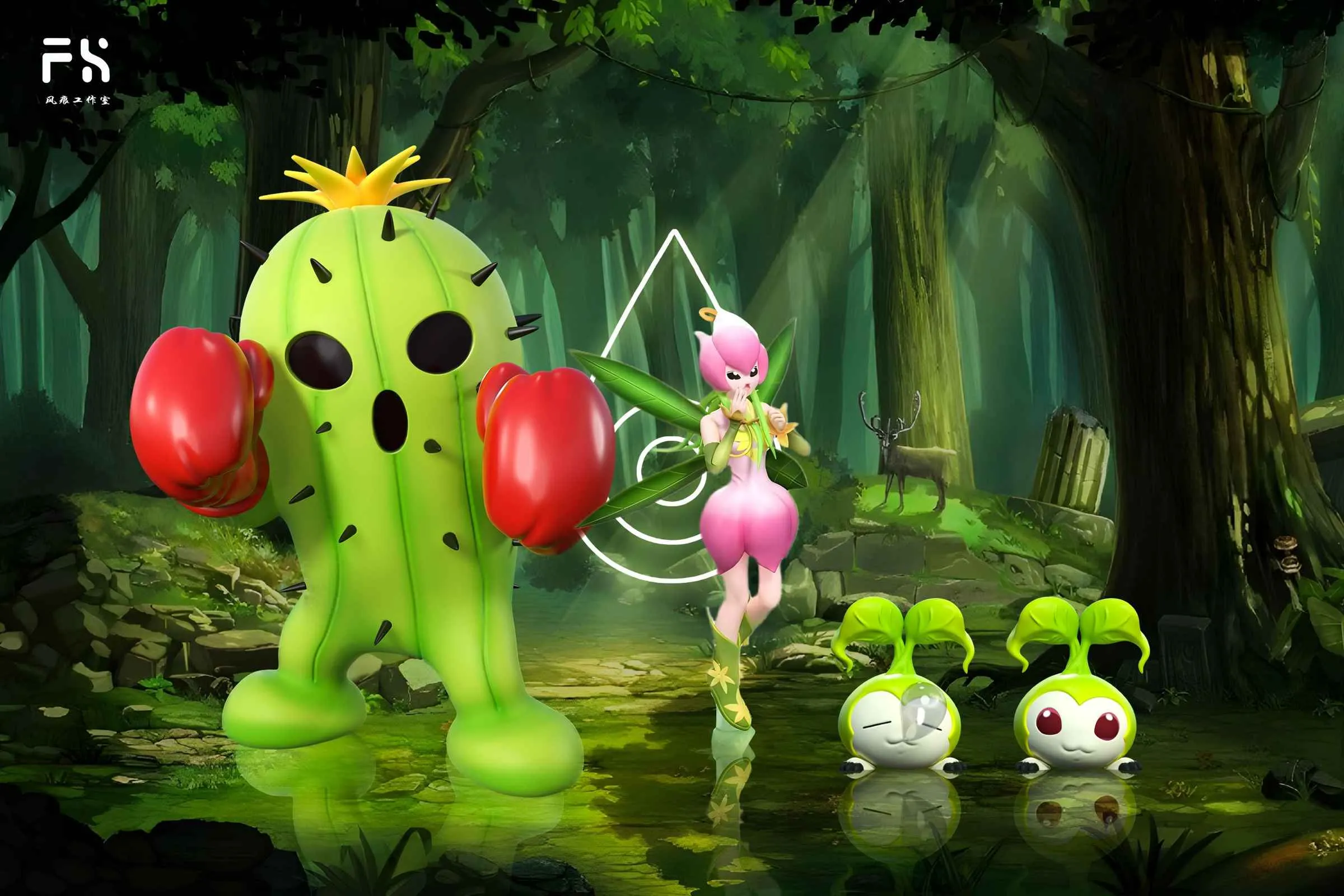 Lilimon & Togemon & Sleeping Tanemon - Digimon Resin Statue - Fh Studios